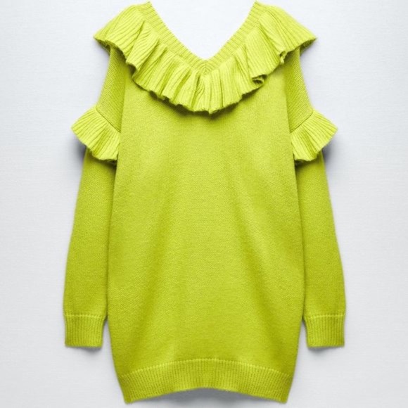 Zara | Sweaters | Nwt Zara Ruffled Knit Fluorescent Lime Sweater Xss ...